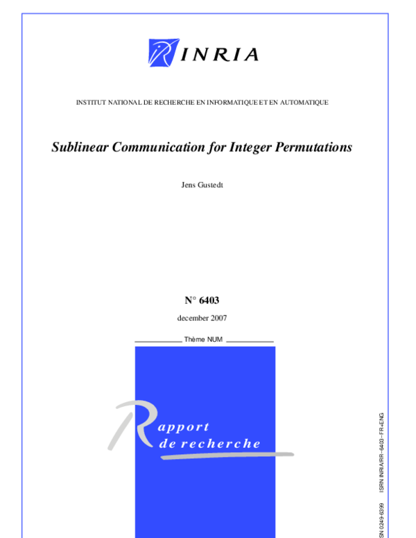 Pdf Sublinear Communication For Integer Permutations