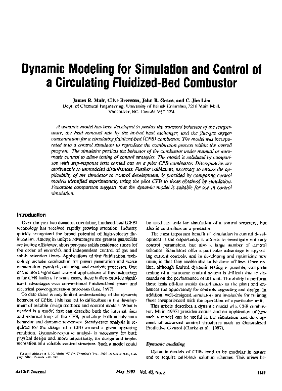 (PDF) Dynamic modeling for simulation and control of a circulating fluidized-bed combustor
