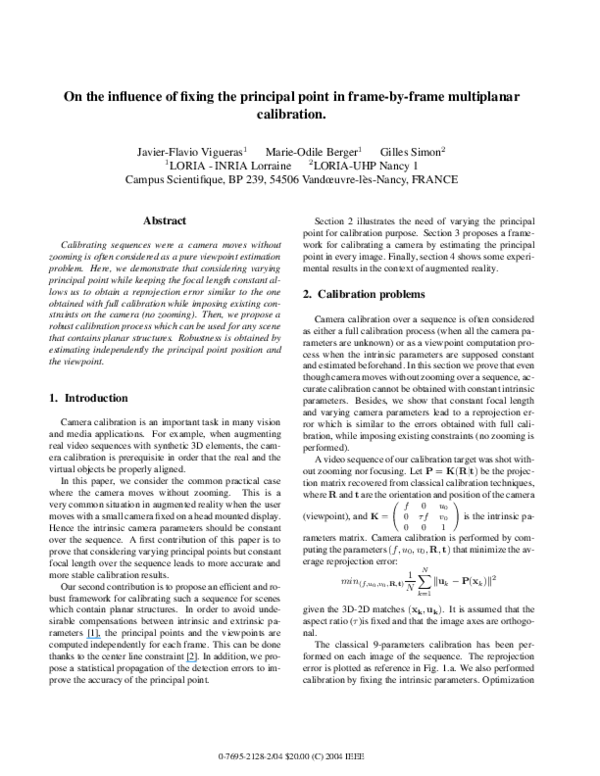 (PDF) On the Influence of Fixing the Principal Point in Frame-by-Frame ...