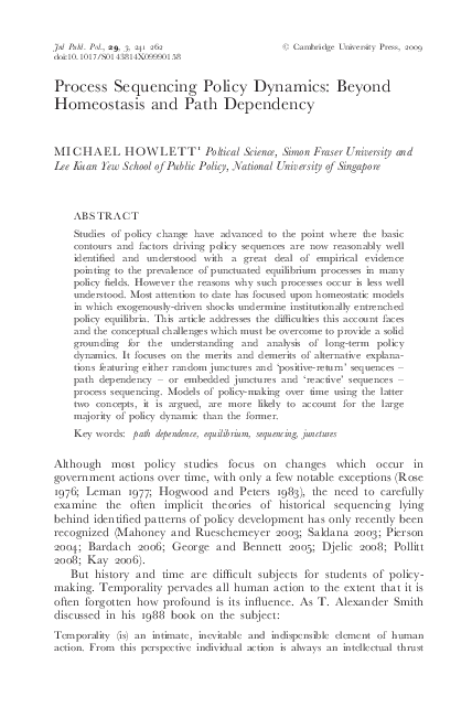 (PDF) Howlett, Michael. “Process Sequencing Policy Dynamics: Beyond ...