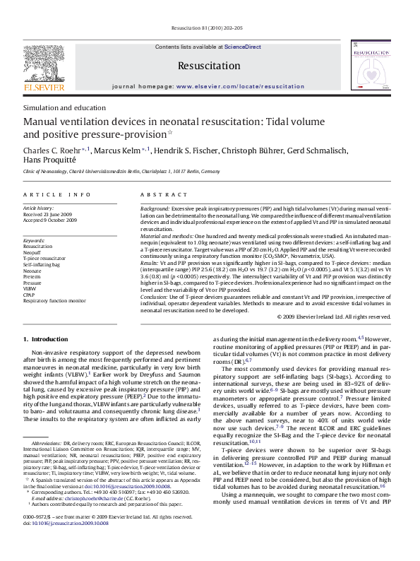 (PDF) Manual ventilation devices in neonatal resuscitation: tidal ...