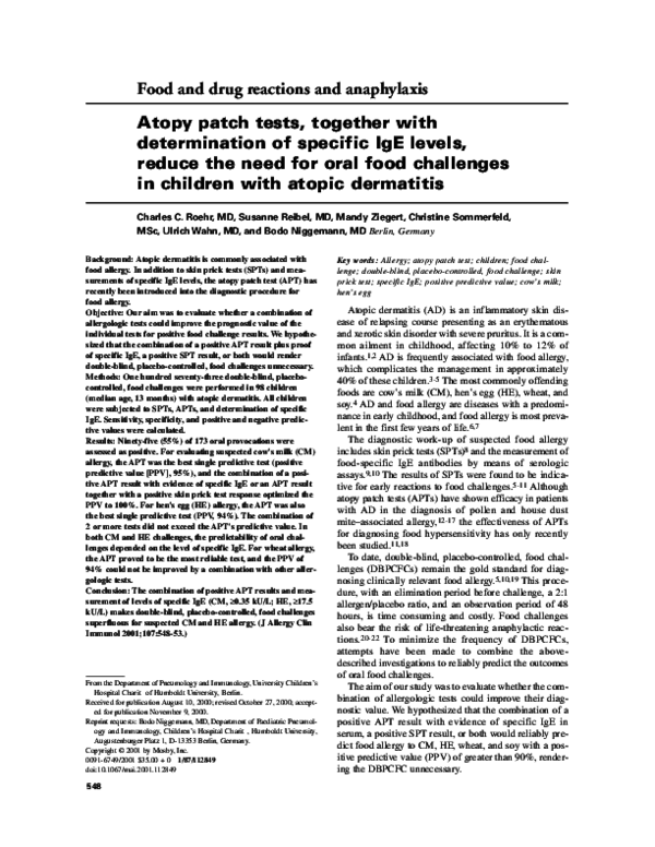 Pdf Atopy Patch Tests Together With Determination Of Specific Ige Levels Reduce The Need For
