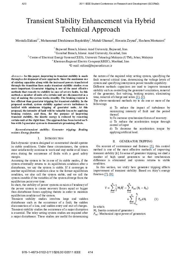 (PDF) Transient stability enhancement via hybrid technical approach