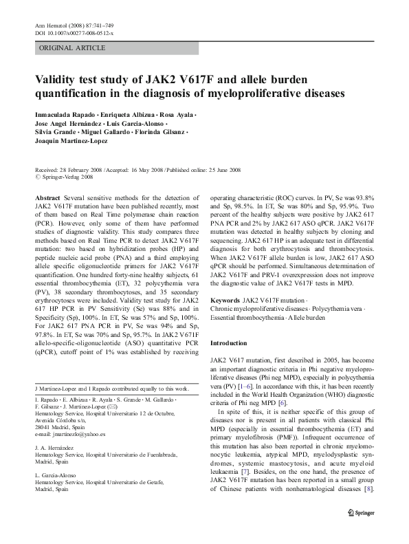 (PDF) Validity test study of JAK2 V617F and allele burden ...
