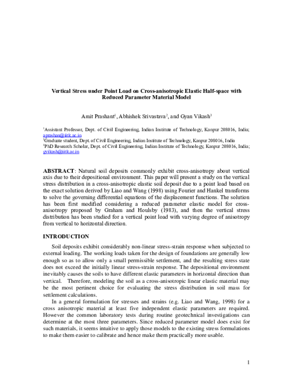 (DOC) Vertical Stress under Point Load on Cross-Anisotropic Elastic ...