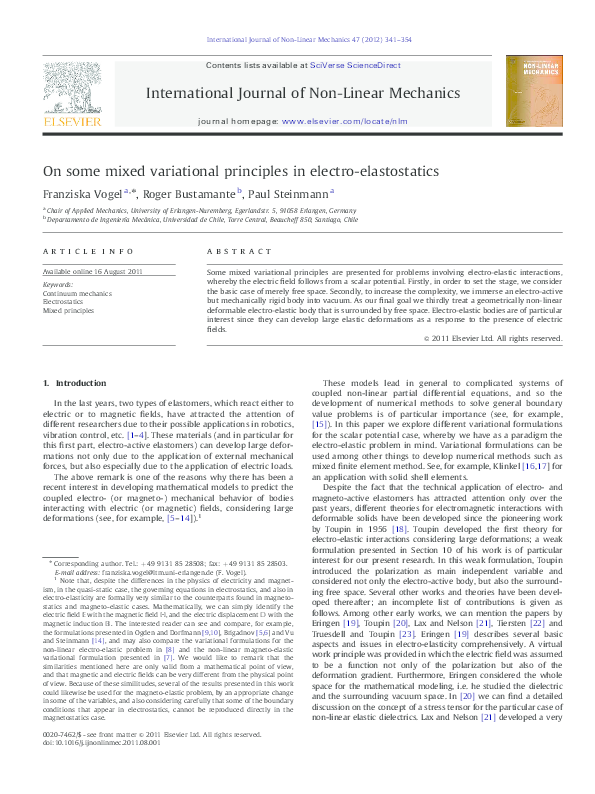 (PDF) On some mixed variational principles in electro-elastostatics