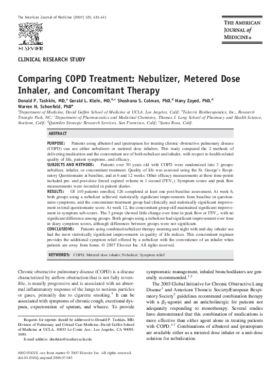 (PDF) Comparing COPD Treatment: Nebulizer, Metered Dose Inhaler, and ...