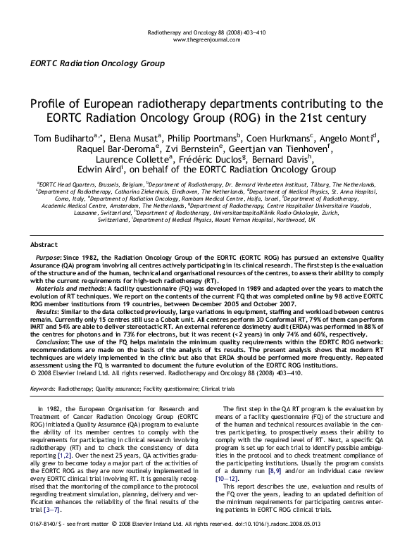 (PDF) Profile of European radiotherapy departments contributing to the ...