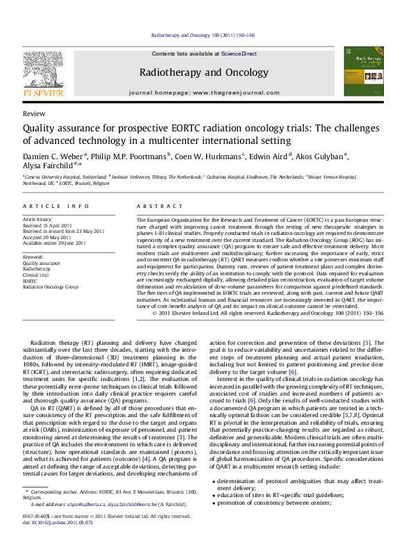 (PDF) Quality assurance for prospective EORTC radiation oncology trials ...