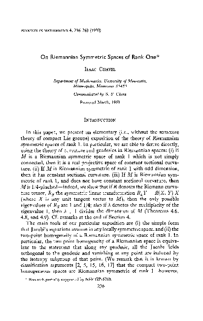 (PDF) On Riemannian symmetric spaces of rank one