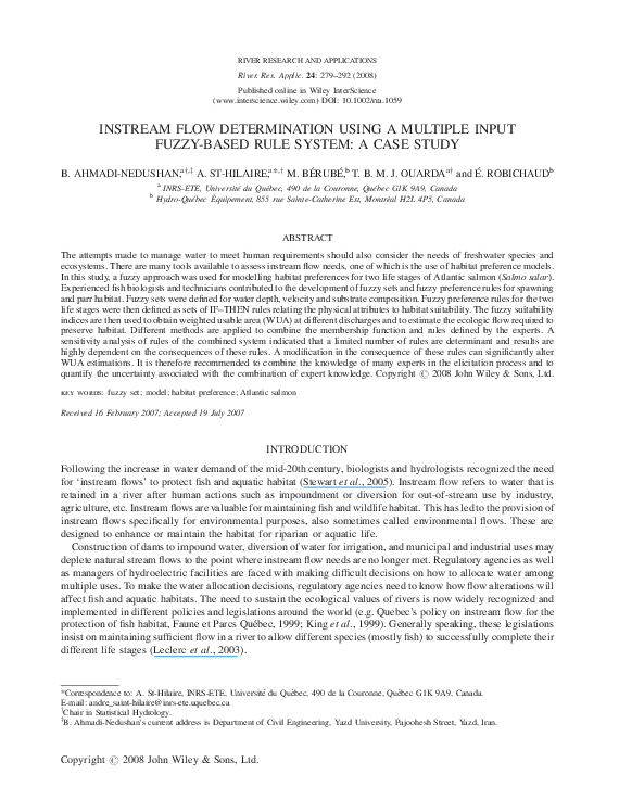 Instream flow determination using a multiple input fuzzy-based rule ...