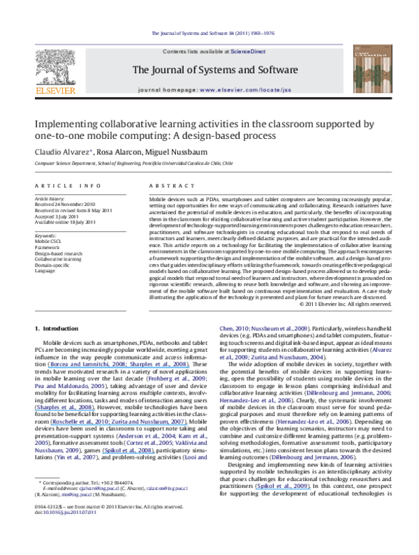 Pdf Implementing Collaborative Learning Activities In The Classroom Supported By One To One