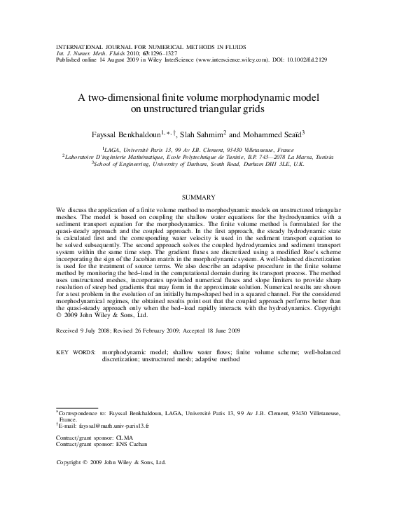 (PDF) A two-dimensional finite volume morphodynamic model on unstructured triangular grids