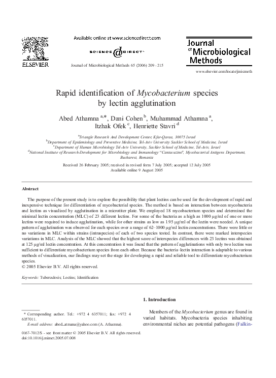 (PDF) Rapid identification of Mycobacterium species by lectin agglutination