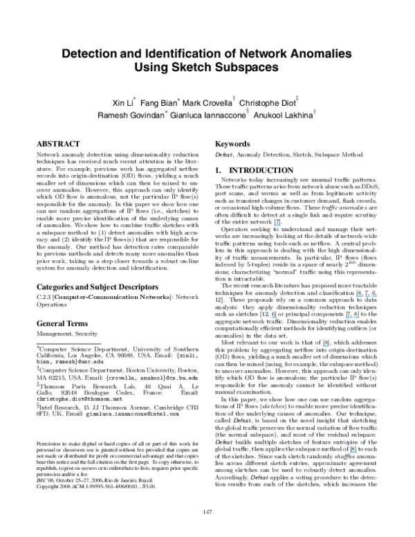 (PDF) Detection and identification of network anomalies using sketch subspaces