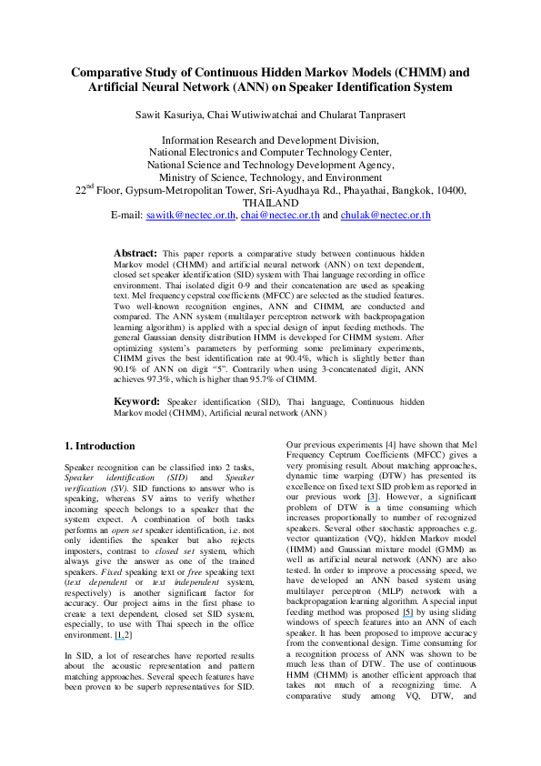 (PDF) Comparative Study of Continuous Hidden Markov Models (CHMM) and Artificial Neural Network ...