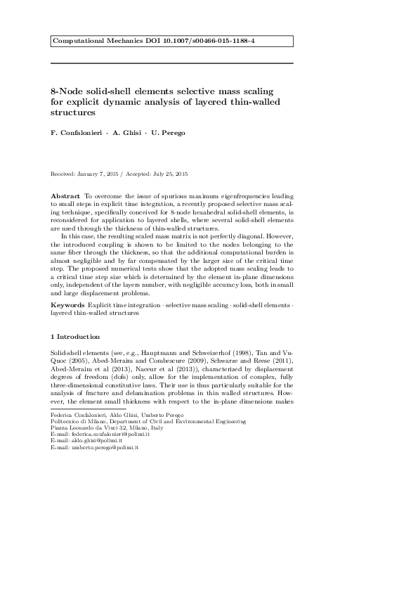 8-Node solid-shell elements selective mass scaling for explicit dynamic analysis of layered thin ...
