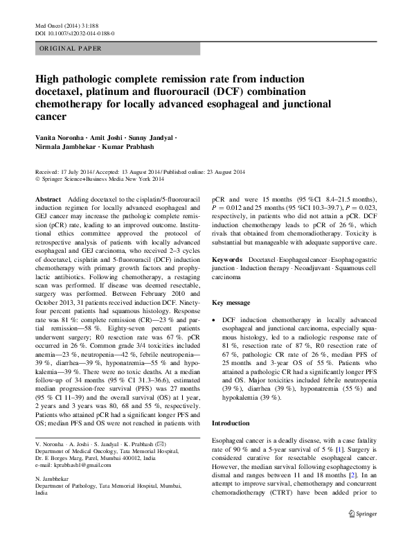 (PDF) High pathologic complete remission rate from induction docetaxel ...