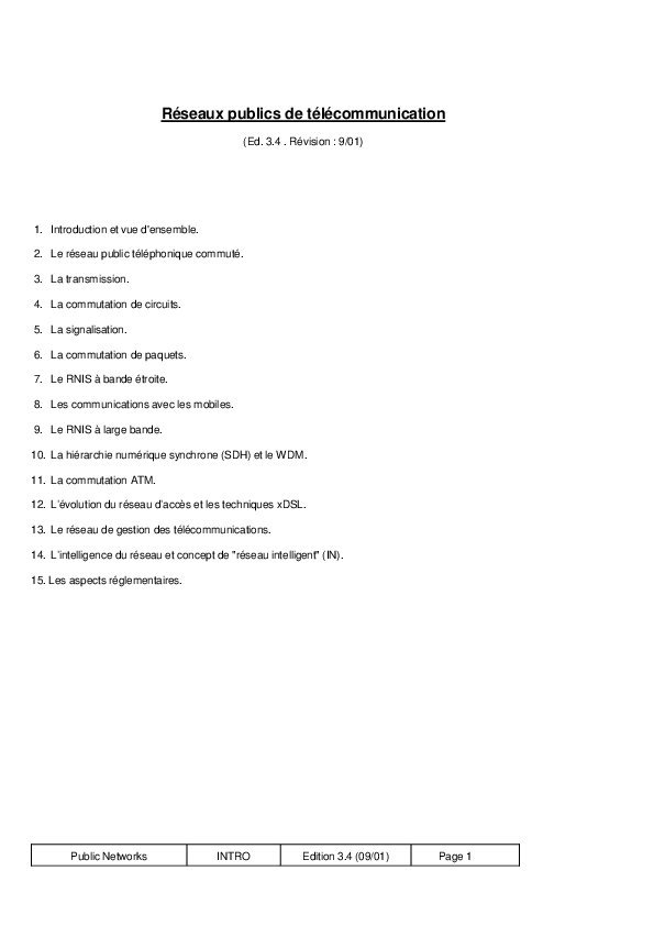 (PDF) Réseaux publics de télécommunication