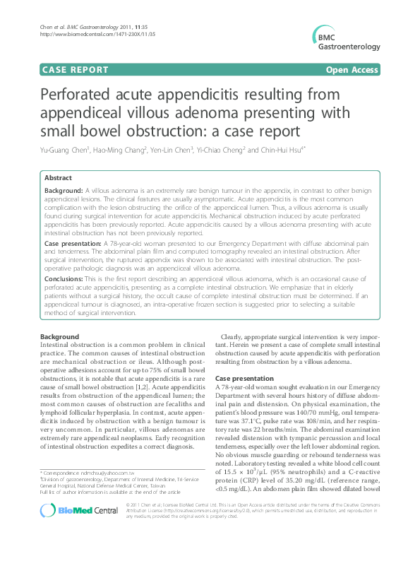 (PDF) Perforated acute appendicitis resulting from appendiceal villous ...