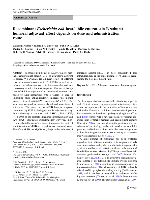 (PDF) Recombinant Escherichia coli heat-labile enterotoxin B subunit ...