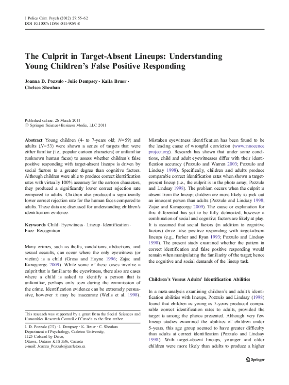 (PDF) The Culprit in Target-Absent Lineups: Understanding Young ...