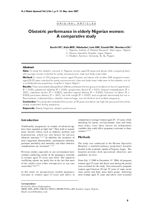 (PDF) Obstetric performance in elderly Nigerian women: A comparative study