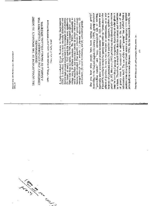(PDF) The Development of the Tendency to Gossip Questionnaire ... (PDF) The Development of the Tendency to Gossip Questionnaire ...