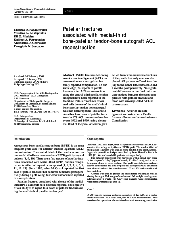 (PDF) Patellar Fractures in BPTB ACL Reconstruction
