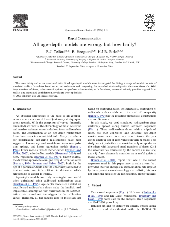(PDF) All age–depth models are wrong: but how badly