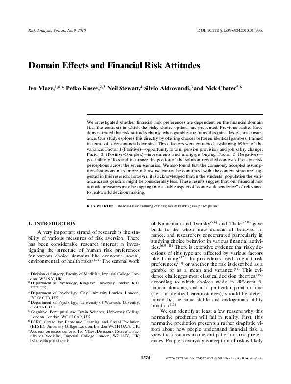 (PDF) Domain Effects and Financial Risk Attitudes: Domain Effects and ...
