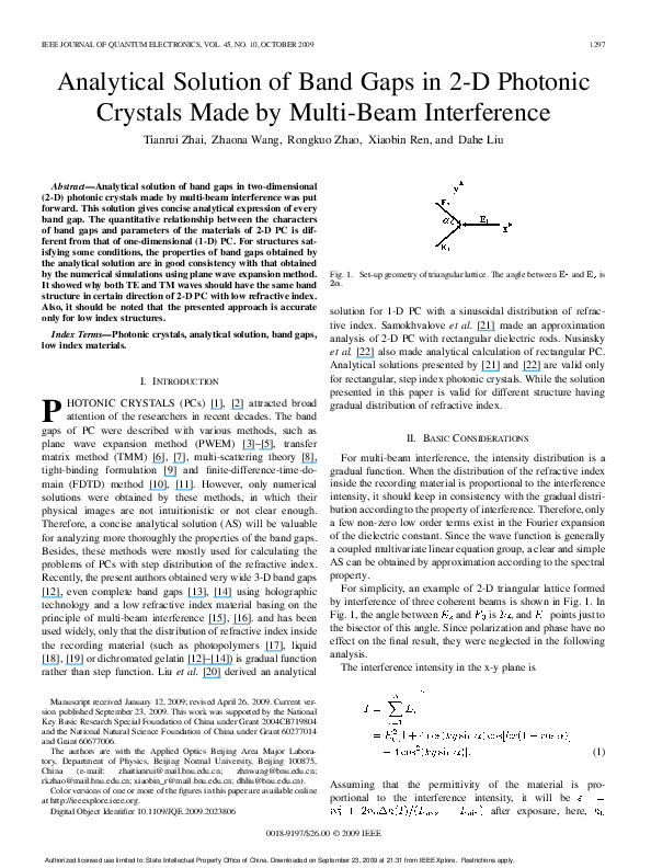 (PDF) Analytical Solution of Band Gaps in 2-D Photonic Crystals Made by ...