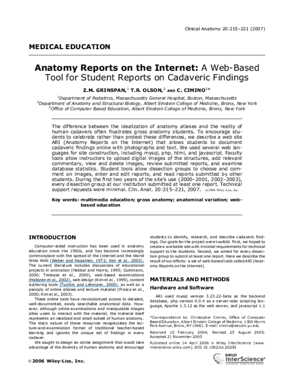 (PDF) Anatomy reports on the internet: A web-based tool for student ...