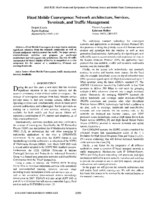 (PDF) Fixed mobile convergence: network architecture, services ...