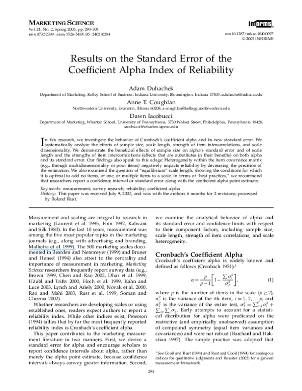 (PDF) Alpha's Standard Error (ASE): An Accurate and Precise Confidence Interval Estimate