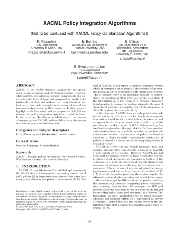 (PDF) Xacml policy integration algorithms