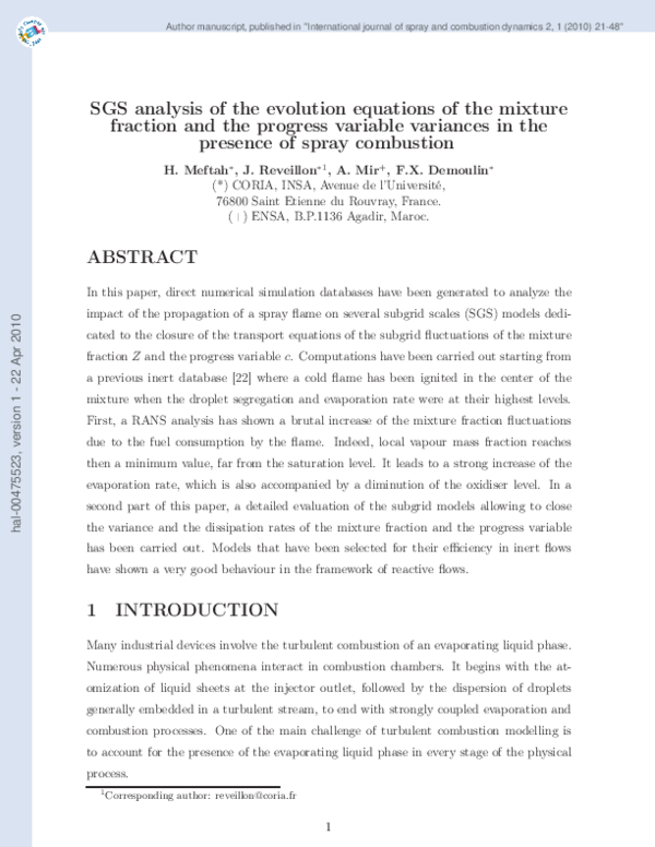 (PDF) SGS analysis of the evolution equations of the mixture fraction ...