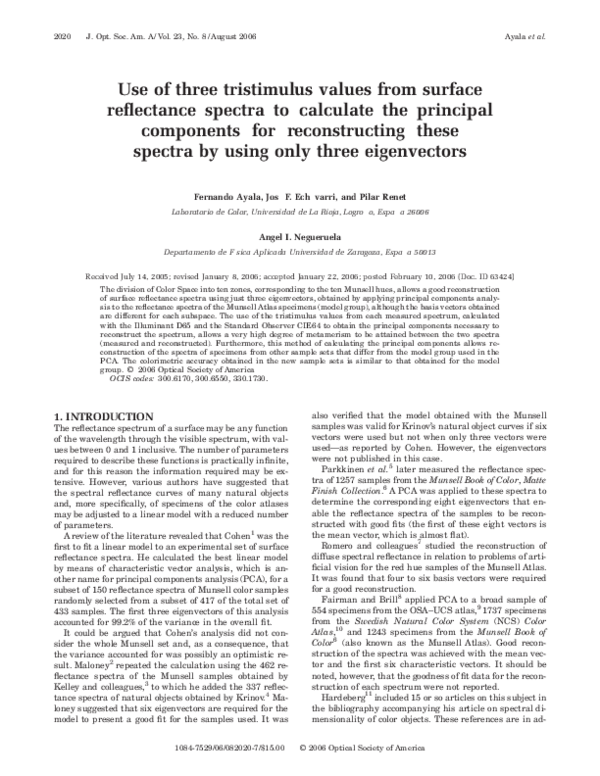 (PDF) Use of three tristimulus values from surface reflectance spectra ...