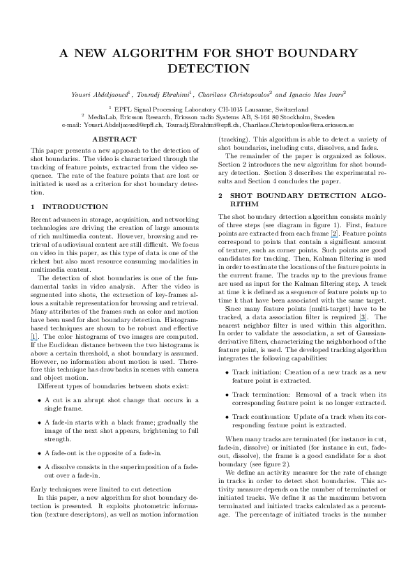 Pdf A New Algorithm For Shot Boundary Detection