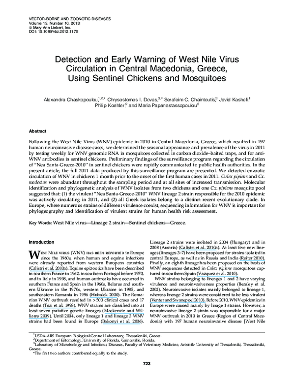 (PDF) Detection and Early Warning of West Nile Virus Circulation in ...