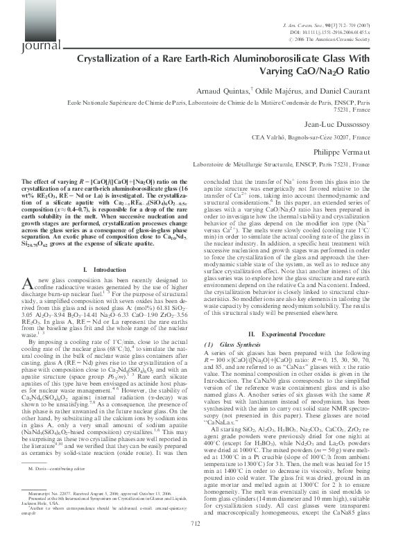 (PDF) Crystallization of a Rare Earth-Rich Aluminoborosilicate Glass ...