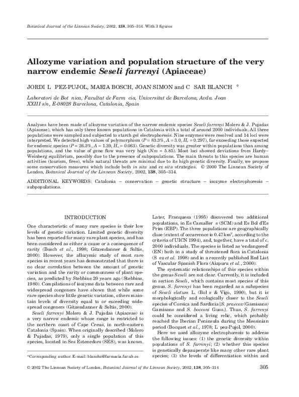 (PDF) Allozyme variation and population structure of the very narrow ...
