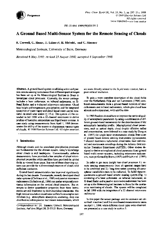 (PDF) A ground based multi-sensor system for the remote sensing of clouds