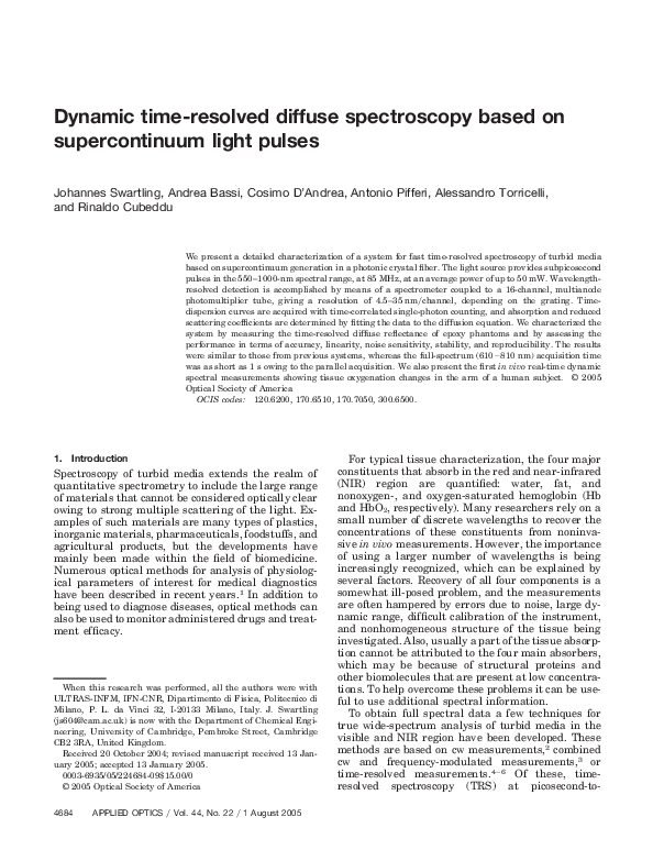 (PDF) Dynamic time-resolved diffuse spectroscopy based on supercontinuum light pulses