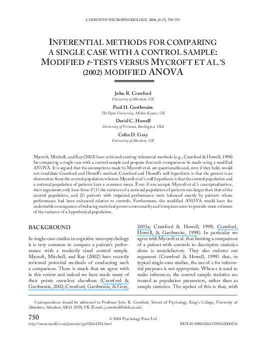 (PDF) Inferential methods for comparing a single case with a control ...