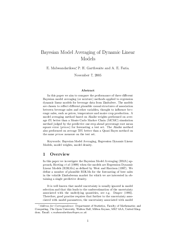 (PDF) Bayesian Model Averaging of Dynamic Linear Models