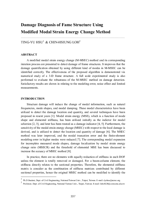 (PDF) Damage Diagnosis of Frame Structures Using Modified Modal Strain Energy Change Method