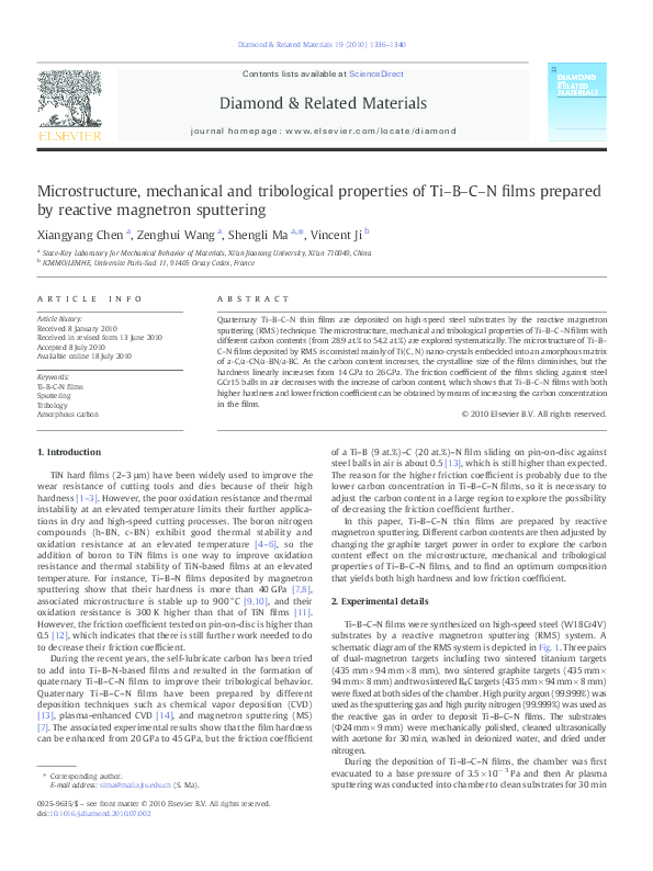 (PDF) Microstructure, mechanical and tribological properties of Ti–B–C–N films prepared by ...