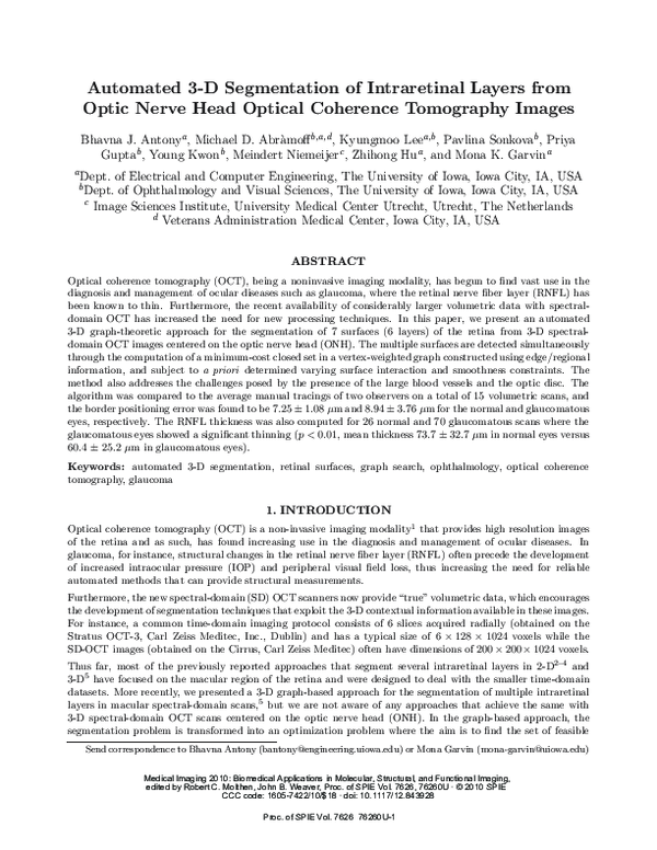 (PDF) Automated 3D segmentation of intraretinal layers from optic nerve head optical coherence ...