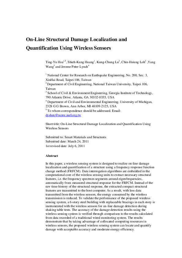 (PDF) On-line structural damage localization and quantification using wireless sensors | Ting-Yu ...